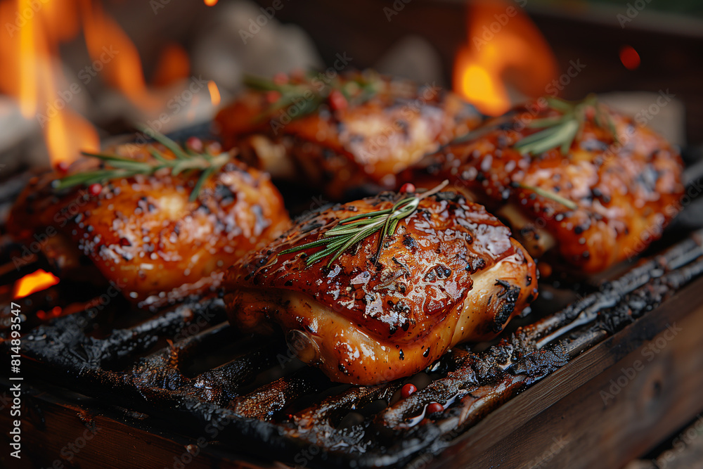 Barbecue chicken thighs with crispy skin and juicy meat .Chicken ...