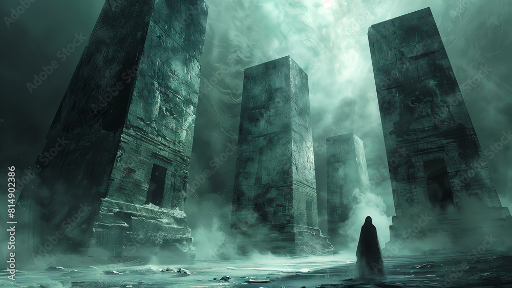 Mysterious Cloaked Figure in a Foggy, Gothic-Inspired Apocalyptic ...