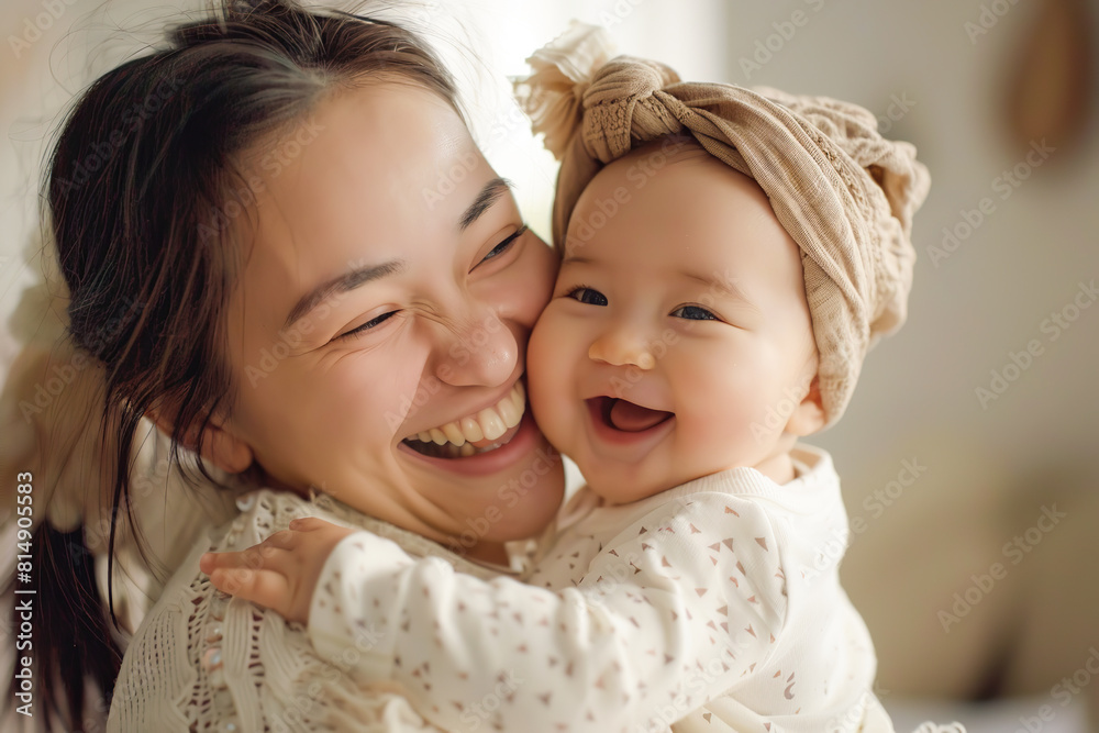Loving mother hugs a little baby at home. Pretty woman holding cuddling ...