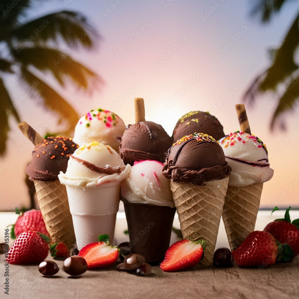 ice cream cone.an array of indulgent frozen treats, including ice cream ...