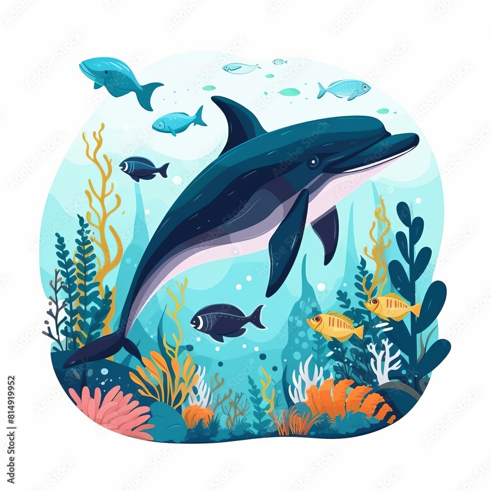 Ocean wildlife documentary flat design side view aquatic species theme ...