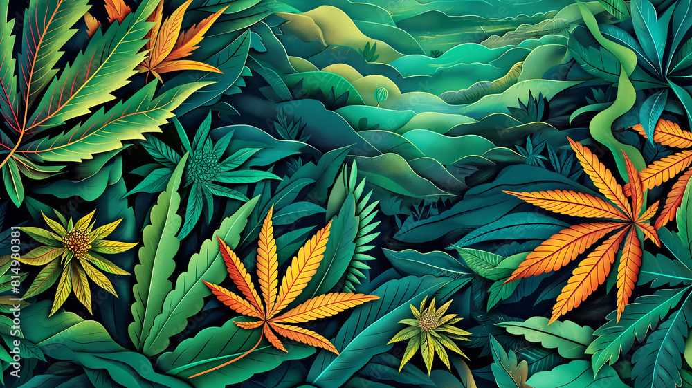 Cannabis Texture Marijuana Leaf Pile Background Stock Illustration ...