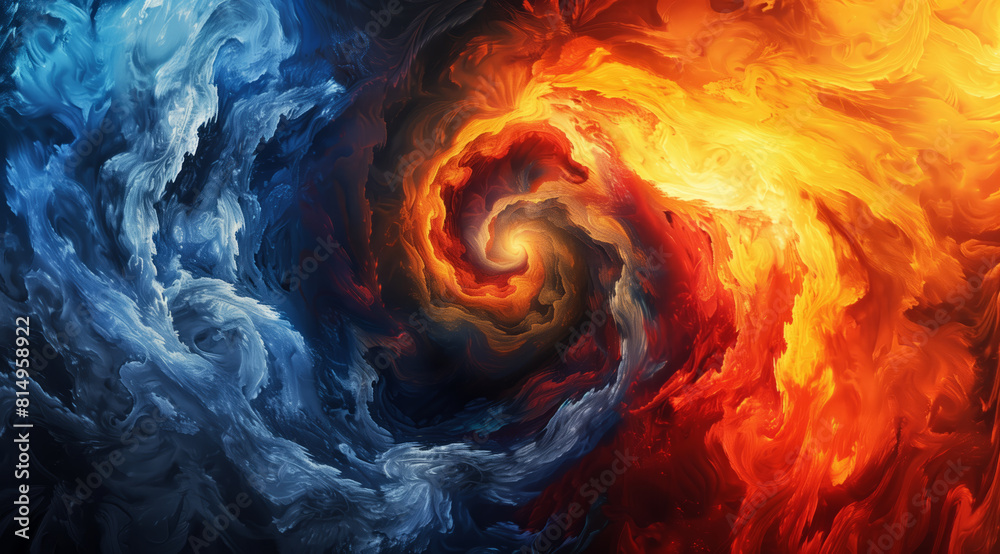Abstract colorful swirl of fire and water, flames and liquid elements ...