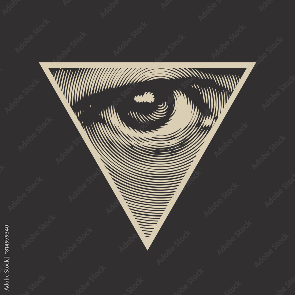 The eye of Providence in a triangular pyramid. Monochrome icon of the ...