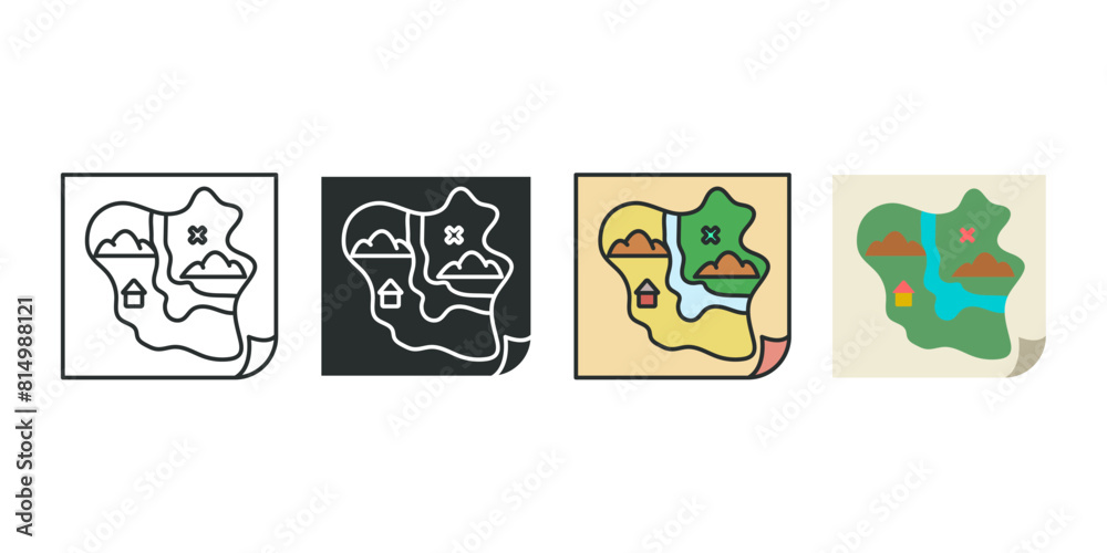 Quest Map. Game Treasure map Icon symbol vector illustration isolated ...