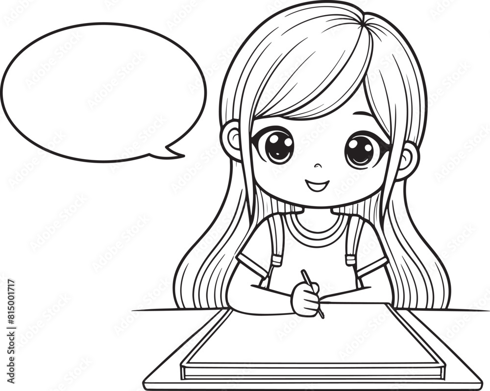 School children are writing kawaii cartoon characters, cute lines and ...