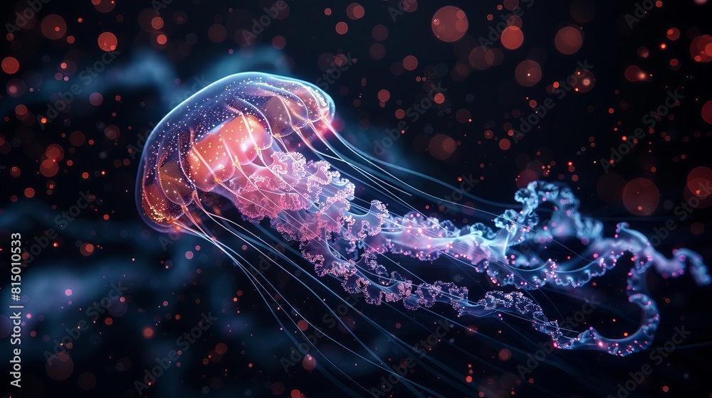 Jellyfish come to life through lines, triangles, and particle-style ...
