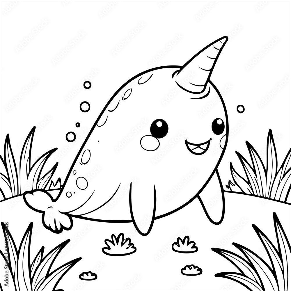 Vector illustration of cute Narwhal coloring page for kids Stock Vector ...