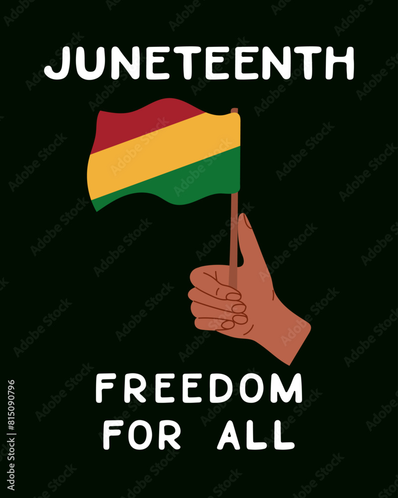 Celebrating poster hand and flag in traditional colors for Juneteenth ...