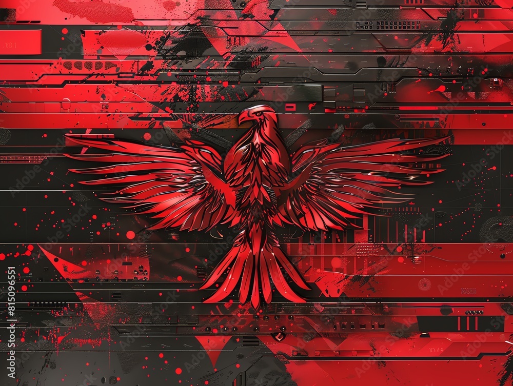Futuristic 3D flag of Albania, blending digital eagle motifs with ...