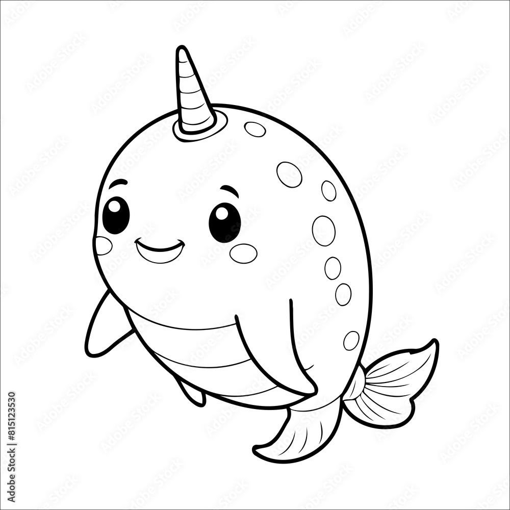 Narwhal Coloring Page Drawing For Kids Stock Vector | Adobe Stock