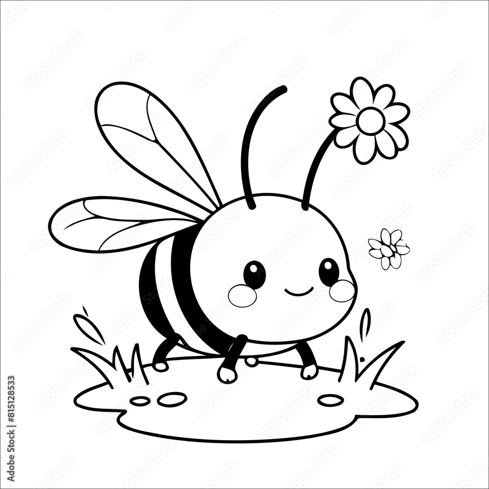 Bee Collecting Pollen Vector Coloring page for Kids Stock Vector ...