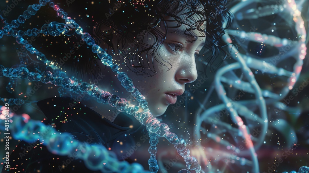 AI deciphering genetic mutations, digital DNA strands, critical ...