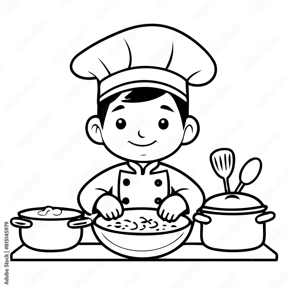 Cute vector illustration Chef drawing for kids colouring page Stock ...