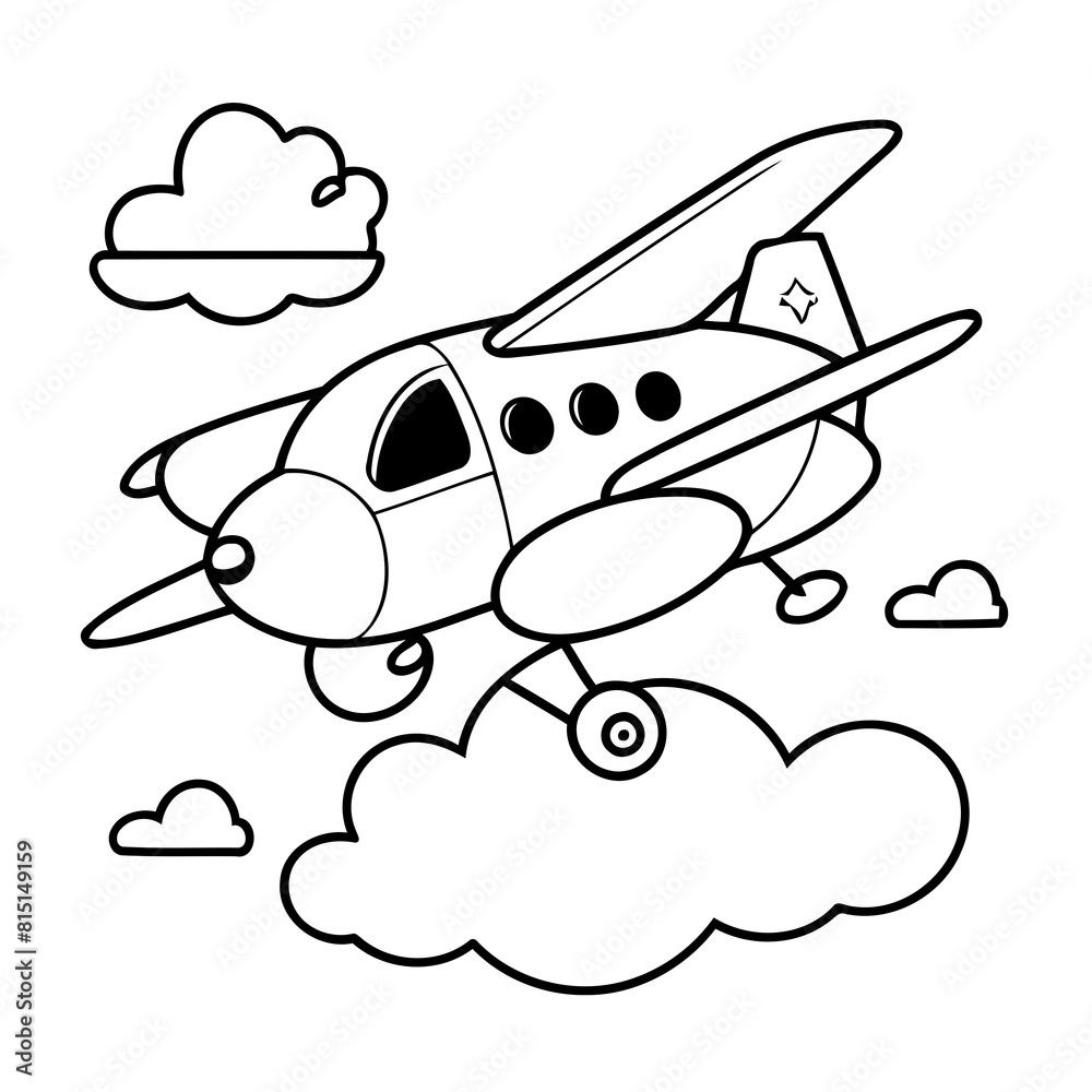 Cute vector illustration Plane drawing for kids colouring page Stock ...