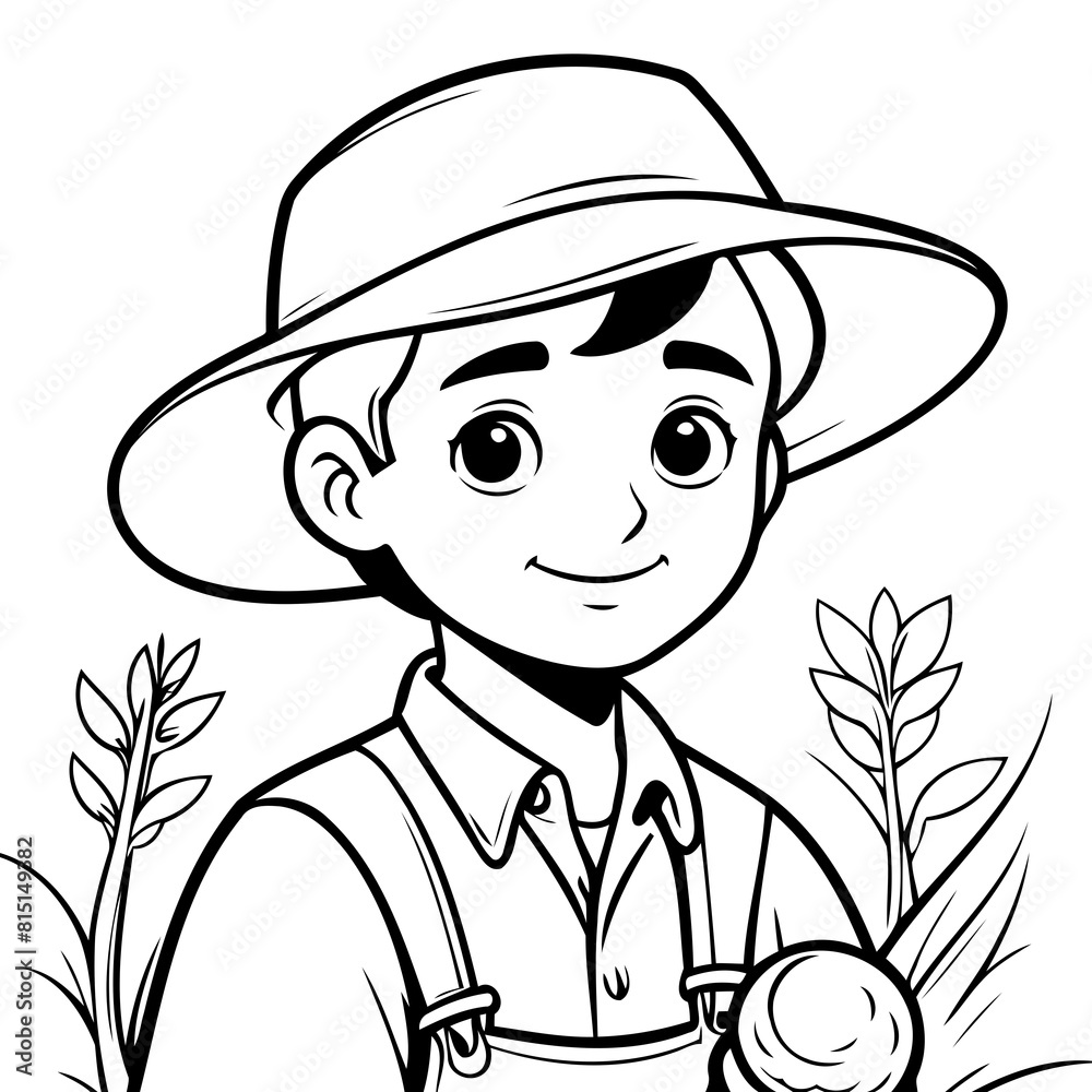 Simple vector illustration of Farmer outline for colouring page Stock ...