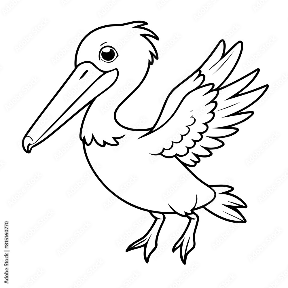 Vector illustration of a cute Pelican drawing for colouring page Stock ...