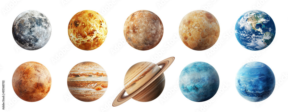 Set of solar system planets and Moon isolated on transparent background ...