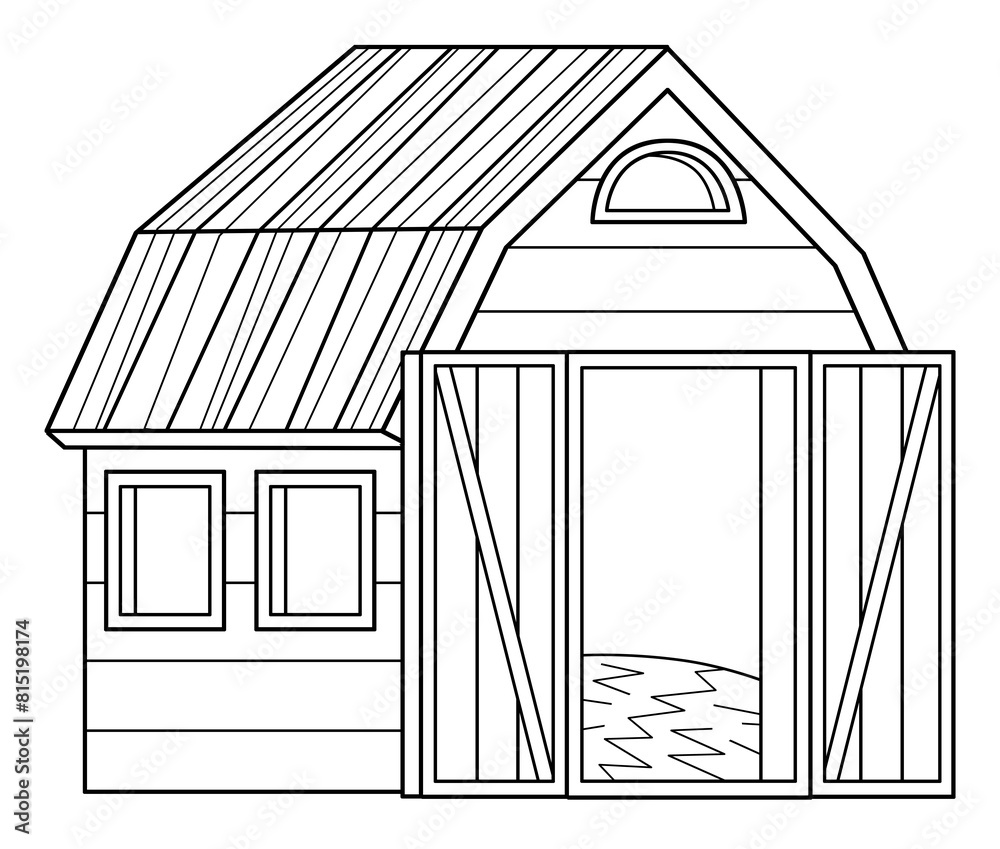 cartoon scene with farm ranch barn coloring page drawing isolated ...
