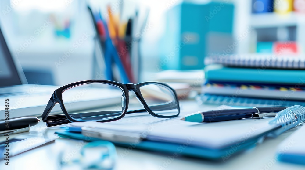 Office Essentials: Modern office supplies like pens notebooks and ...