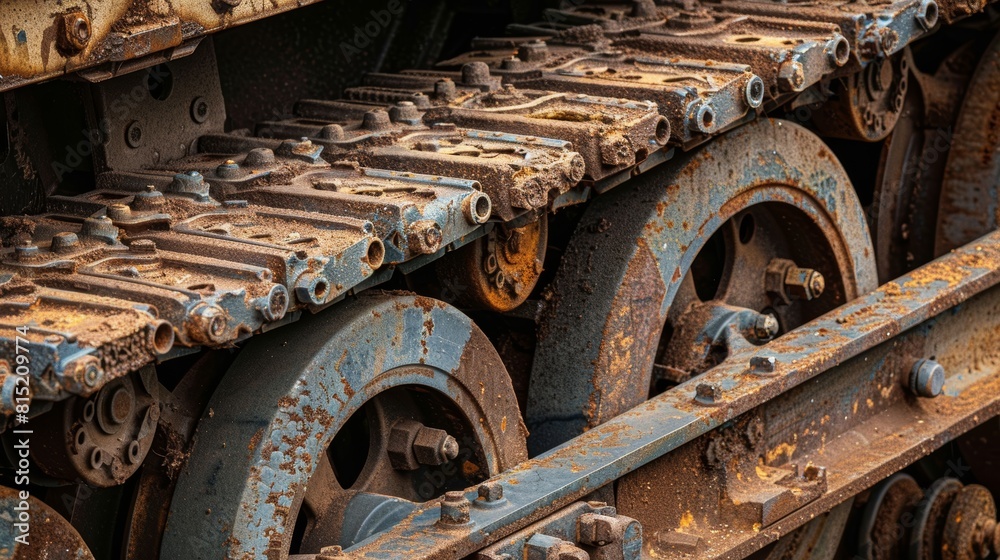 the rugged mechanics of vintage military tank tracks and wheels ...