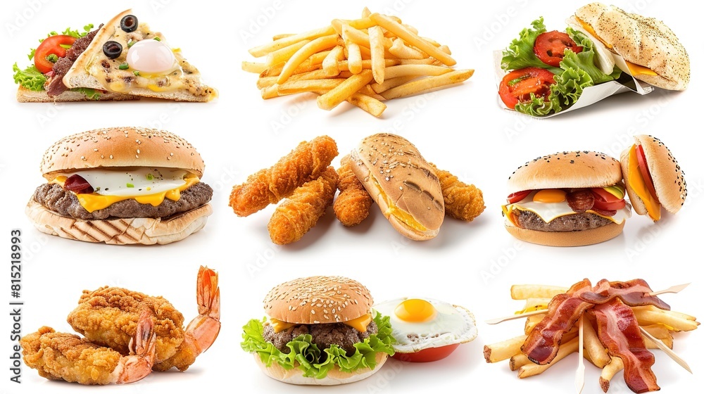 All Fast Food collection set, isolated on white background. Fried ...