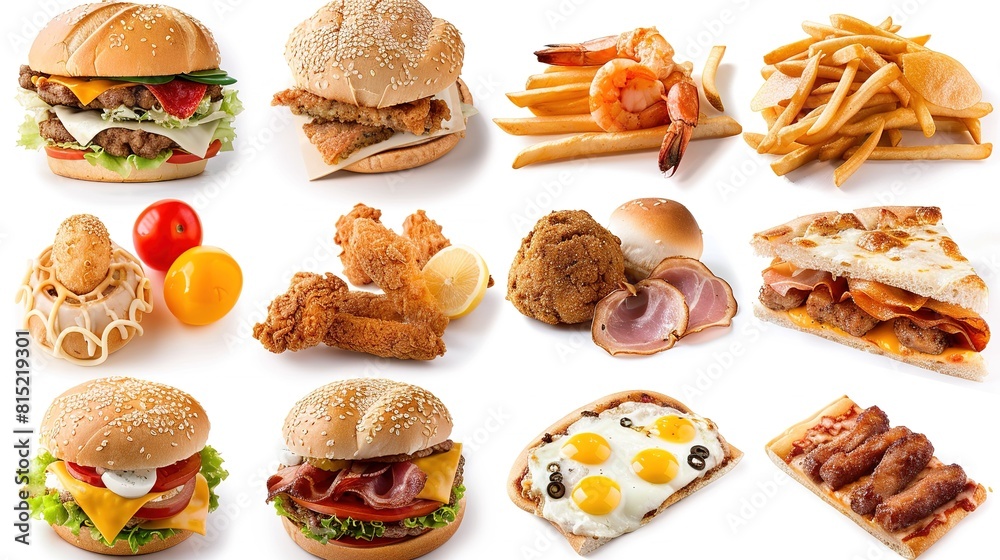 All Fast Food collection set, isolated on white background. Fried ...