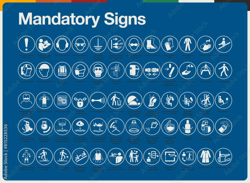 International set signs symbols ISO 7010. Used in industrial ...