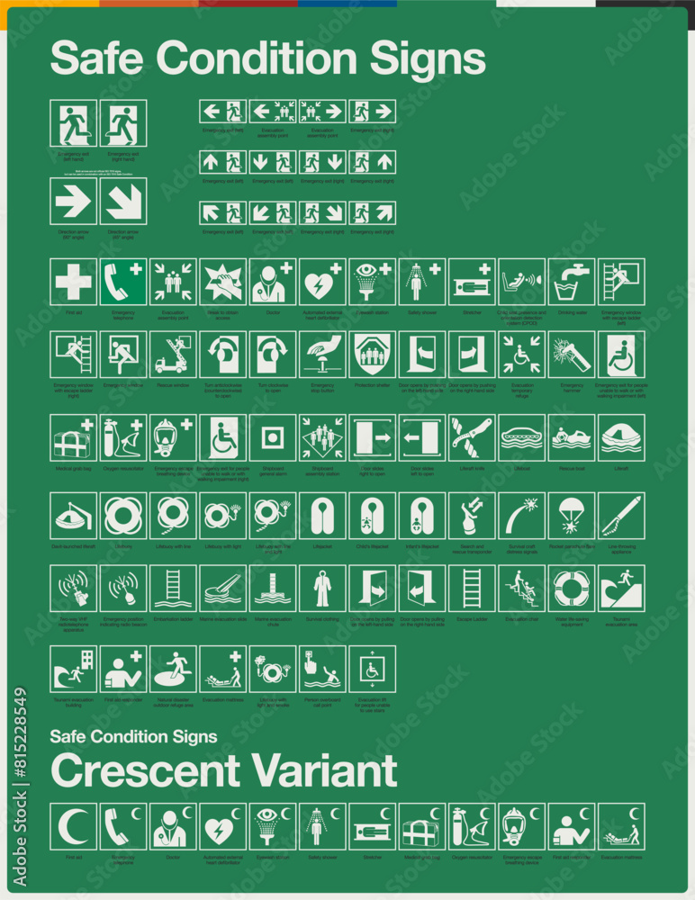 International set signs symbols ISO 7010. Used in industrial ...