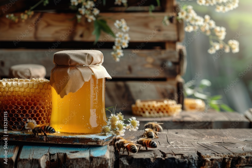 Hive's treasure trove - bees hive honey jar honeycomb - uncovering the ...
