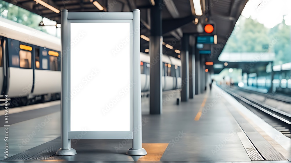 Blank advertising mockup board for advertisement at the train platform ...
