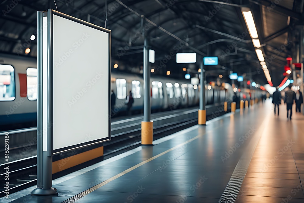 Blank advertising mockup board for advertisement at the train platform ...