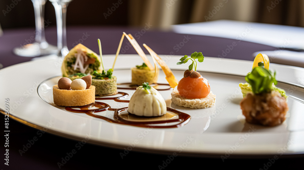 Food, hospitality and room service, starter appetisers as English ...