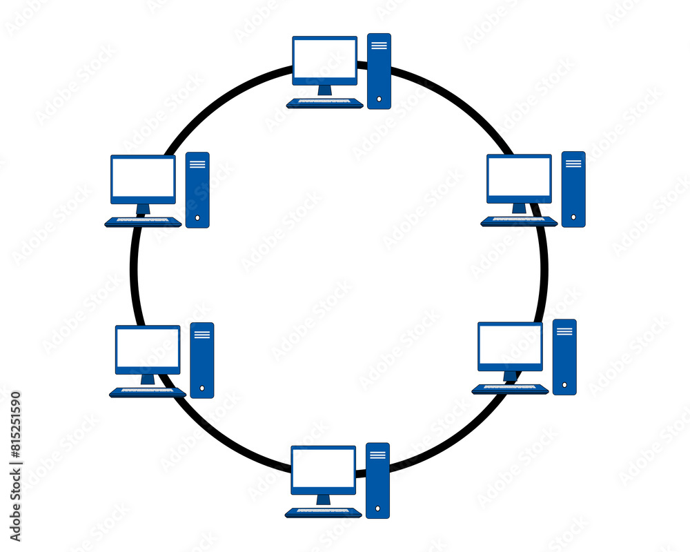 Ring topology network vector illustration, in computer network ...