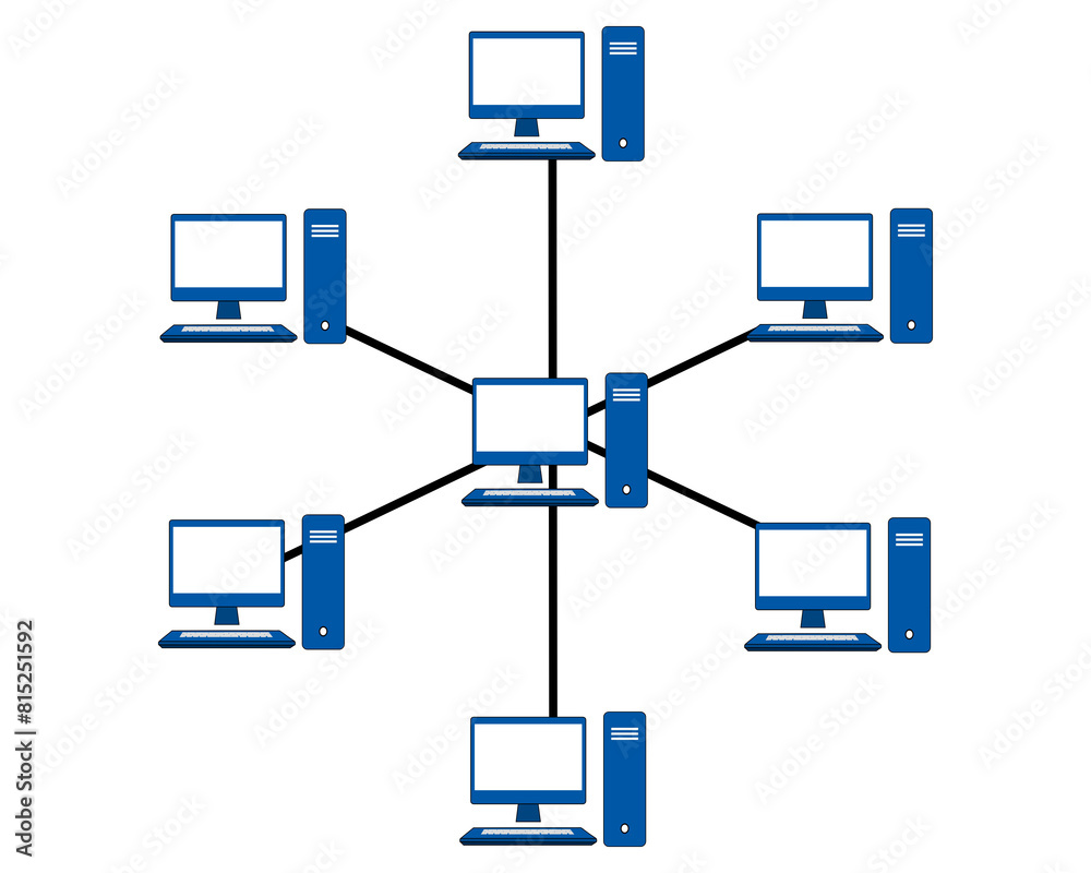 Star topology network vector illustration, in computer network ...