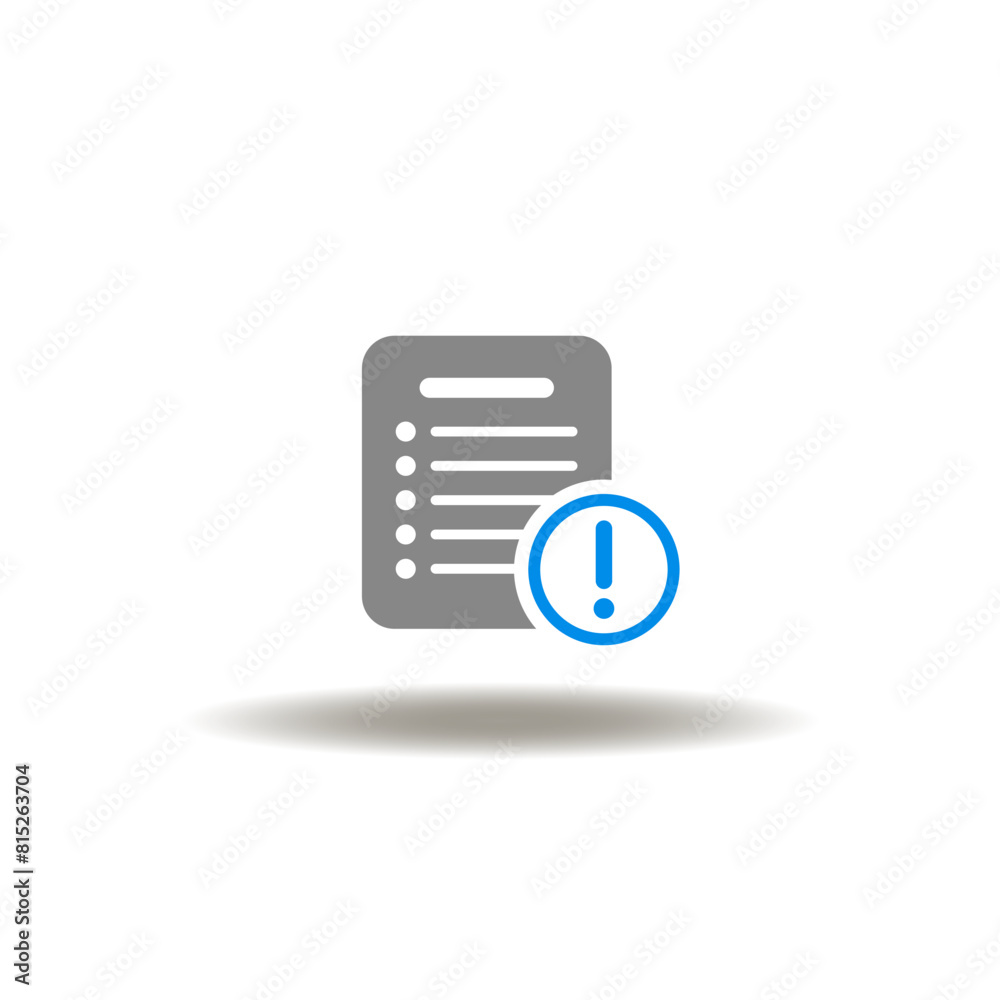Vector illustration of list document and exclamation mark. Icon of user ...
