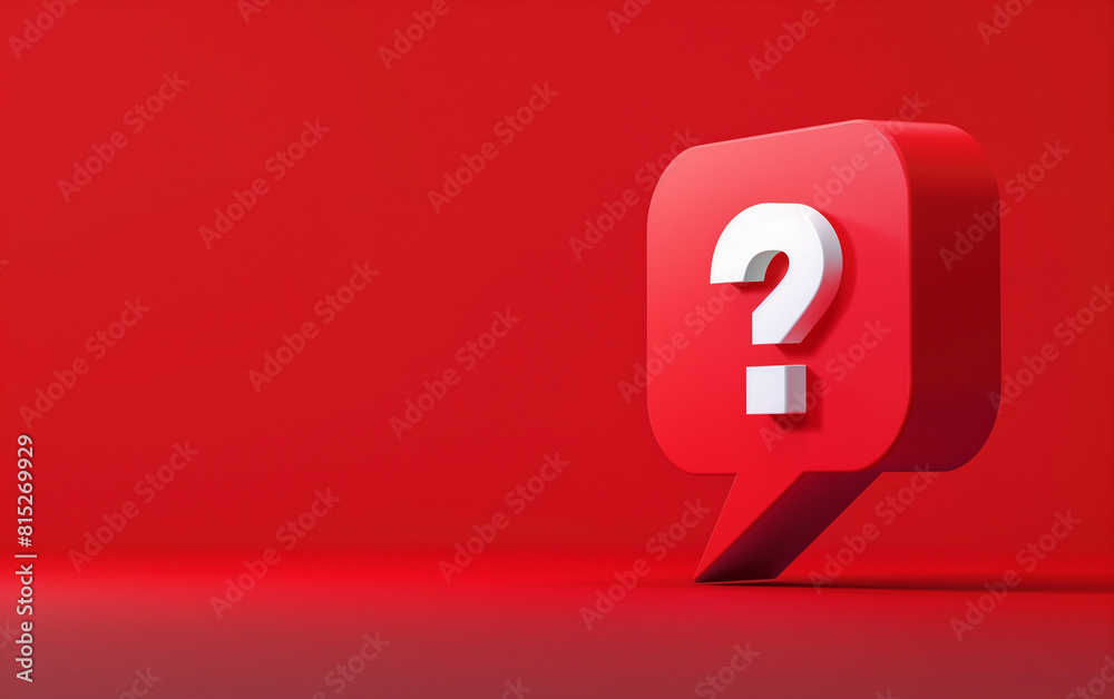 A speech bubble with question mark icon on red background, simple and ...