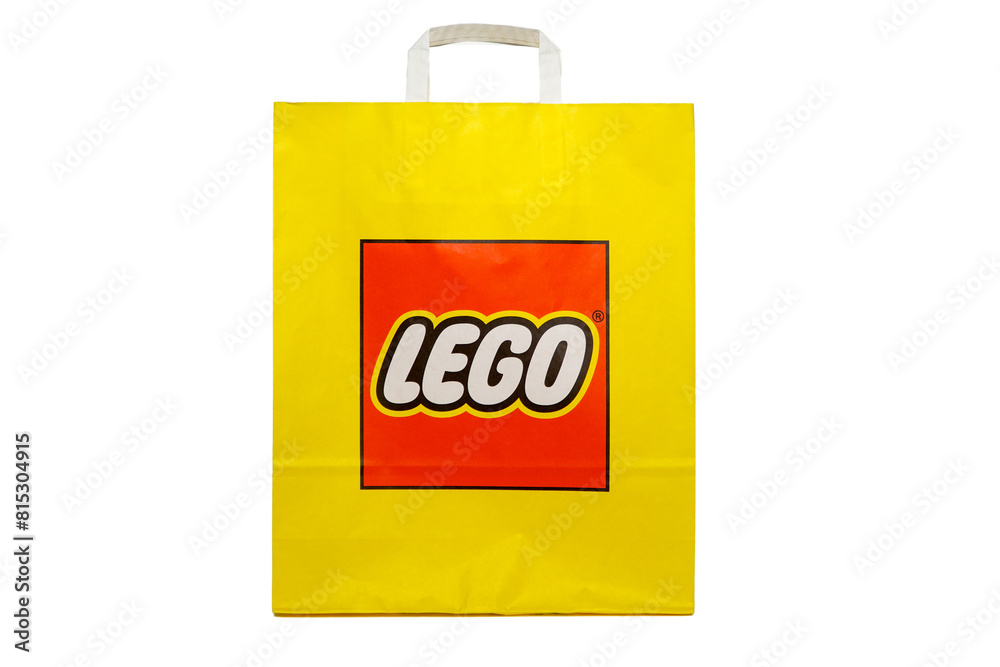 Bangkok, THAILAND - May 14 ‎2024: Yellow Lego paper bag from the famous ...