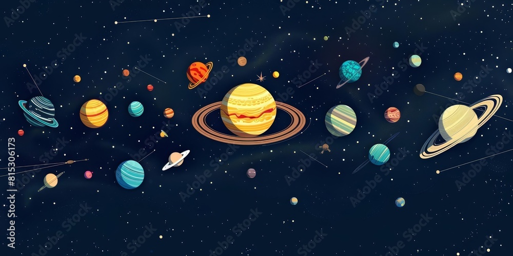Solar system planets front view space exploration theme Stock ...