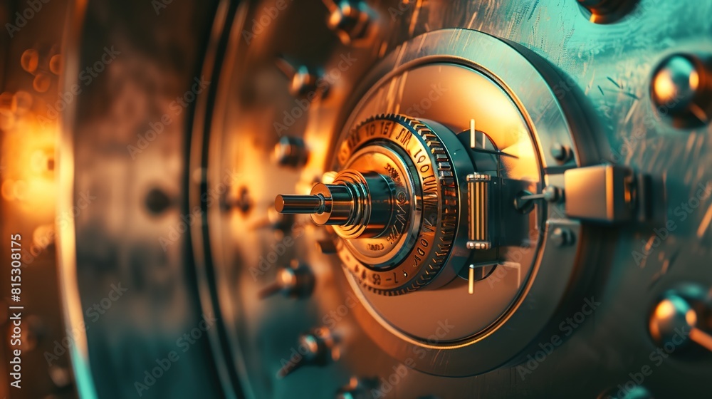 Bank vault door with a combination lock, representing security and ...