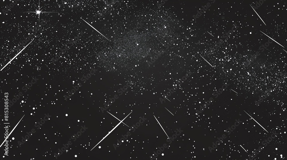 Black sky with shooting stars flat design top view, stargazing theme ...