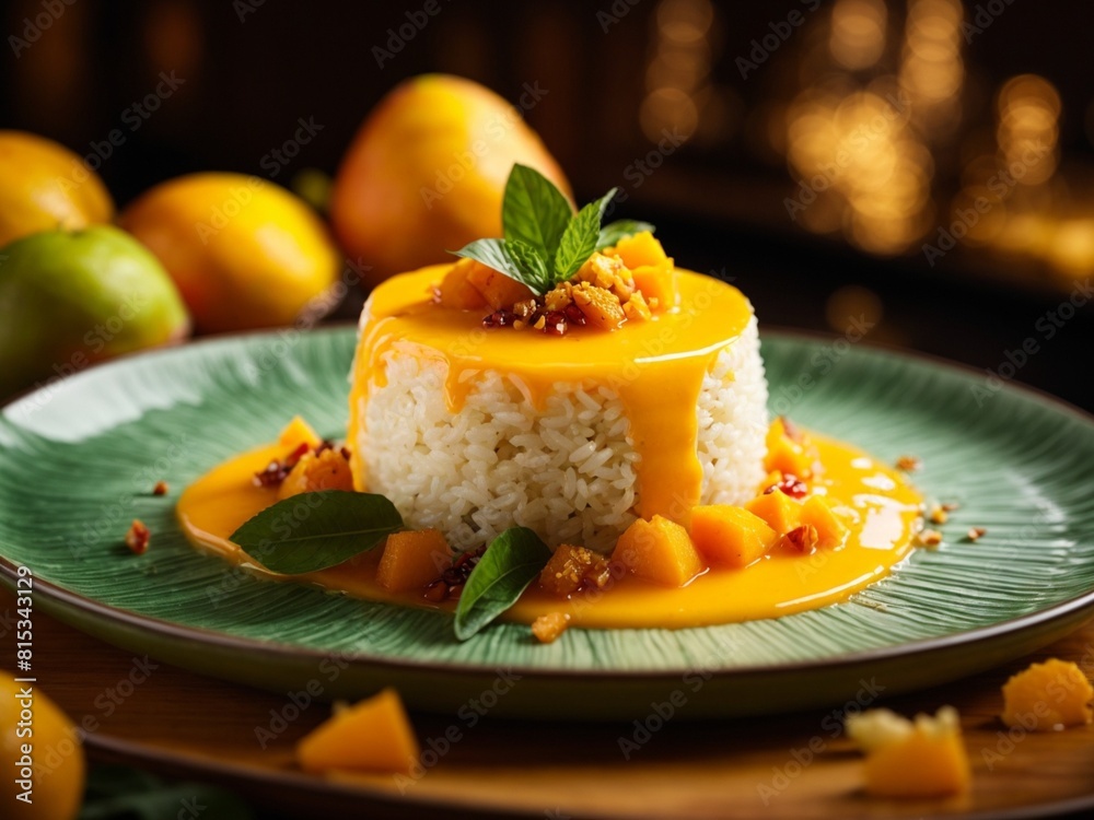 Michelin starred Thai mango sticky rice dessert, cinematic food ...