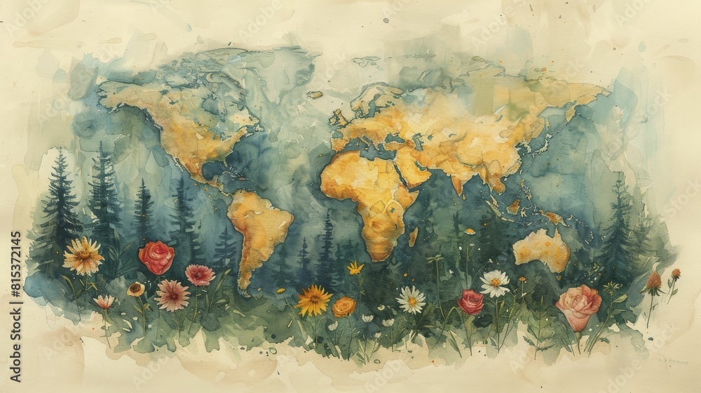 Global map made of native flora from each continent, aligning ...