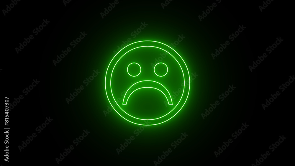 Glowing green neon sad smile symbol blinking. Sad emoji facial ...