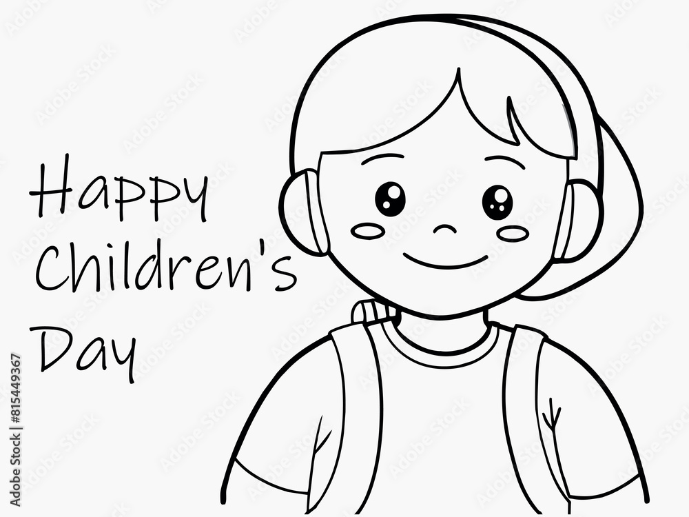 Happy Children's Day line art Coloring Page Stock Vector | Adobe Stock