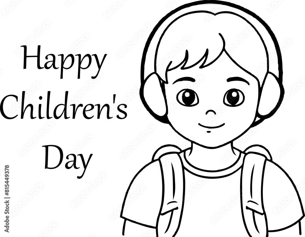 Happy Children's Day line art Coloring Page Stock Vector | Adobe Stock