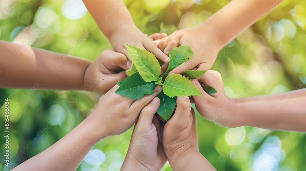 World environment day with global community teamwork CSR and ESG environmental energy saving ...