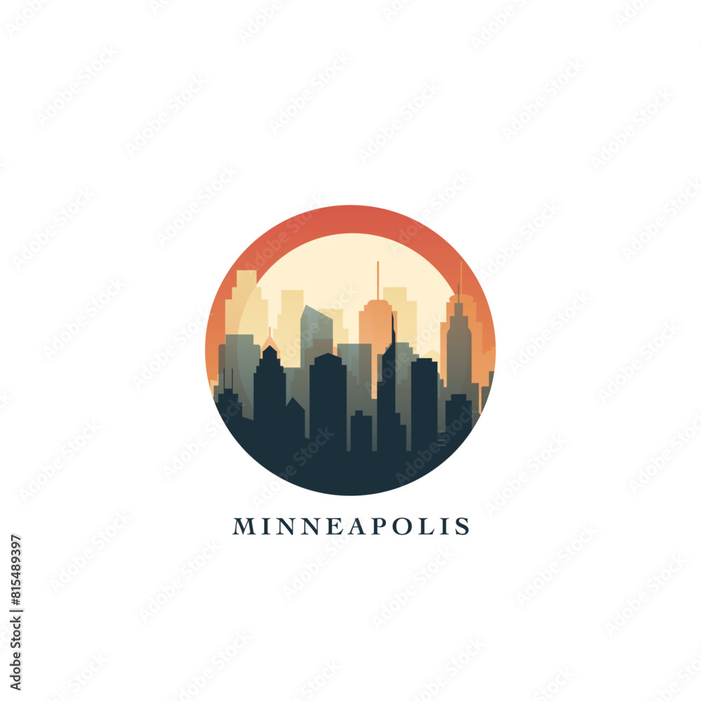 Minneapolis cityscape, vector gradient badge, flat skyline logo, icon ...