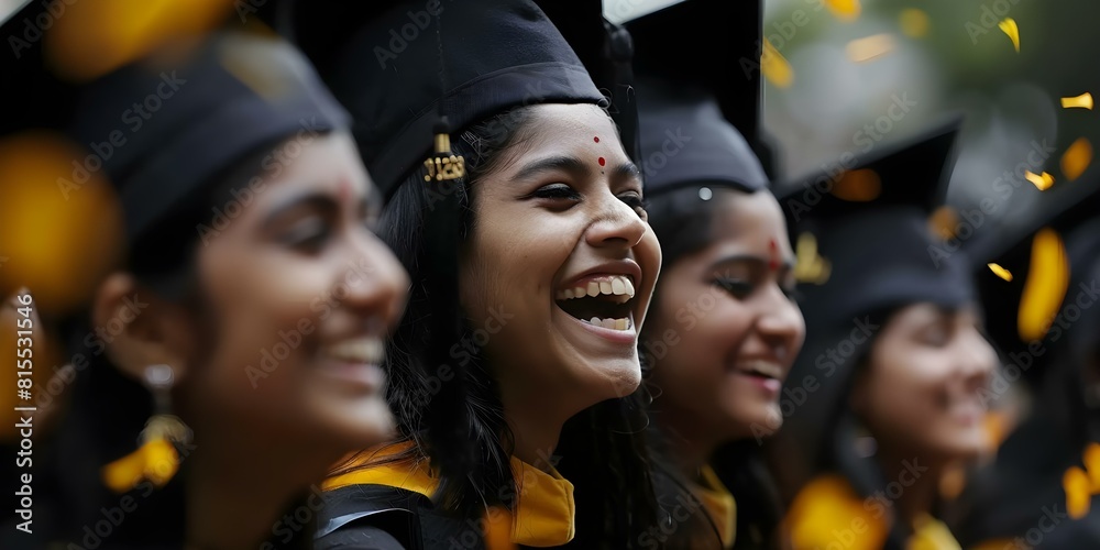 Indian college graduates celebrating on campus. Concept College ...