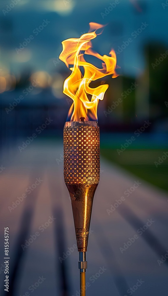 Olympic Paris Focus on a torch with blur fencing stadium in blur ...